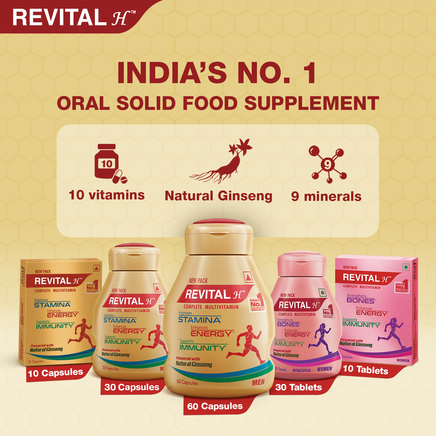 Revital H Multivitamin with Natural Ginseng for Immunity, Strong Bones ...
