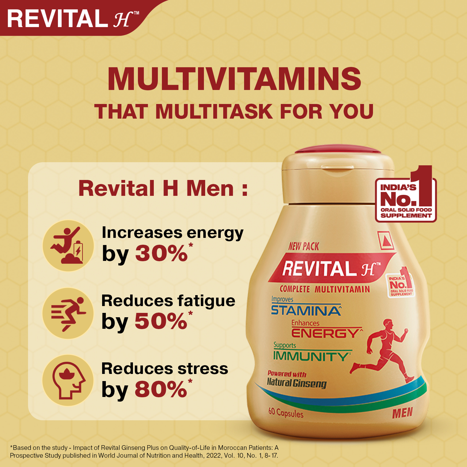 Revital H Multivitamin with Natural Ginseng for Immunity, Strong Bones ...
