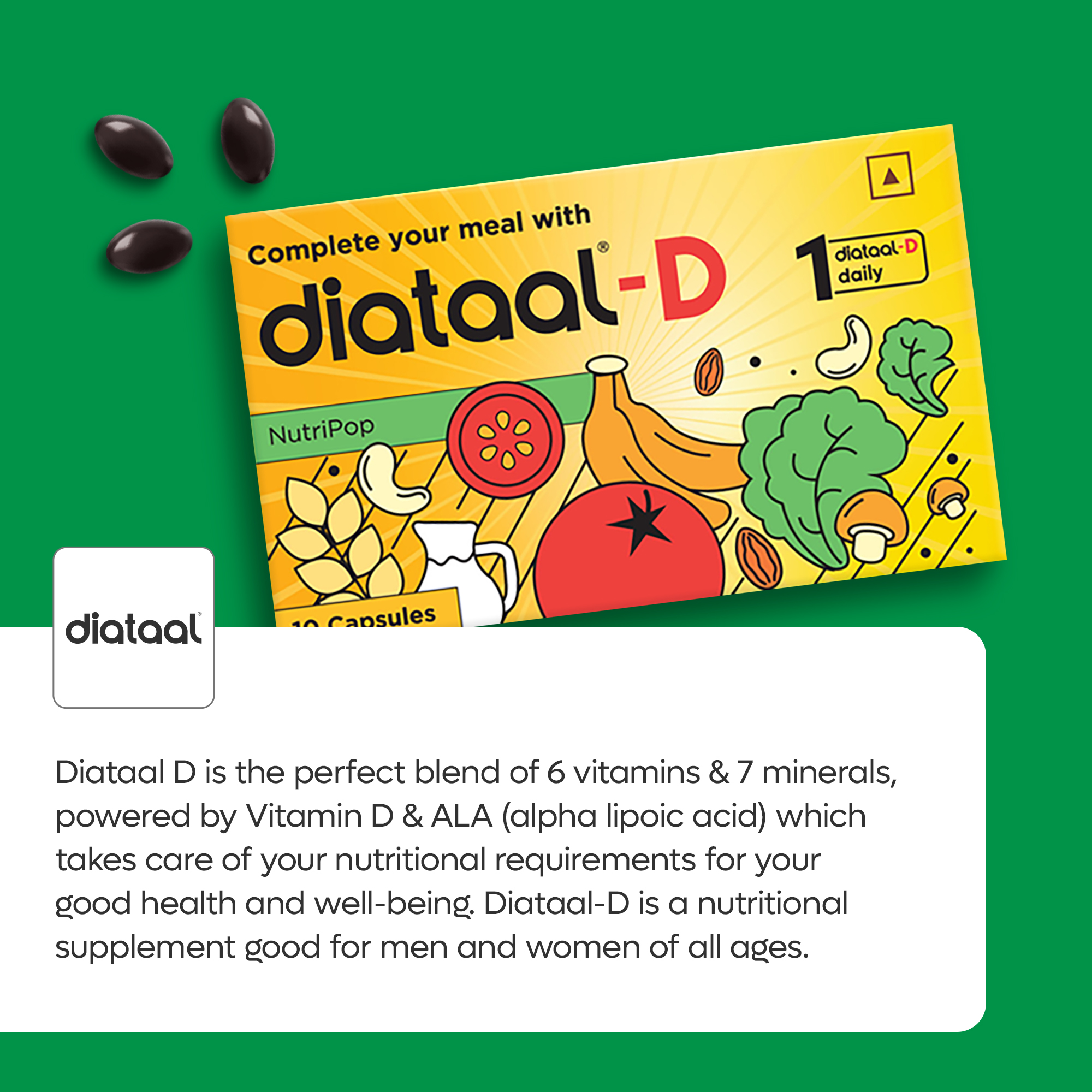 Diataal-D Multivitamin Capsule | Vit.D & ALA | Sustained Energy | Heart ...