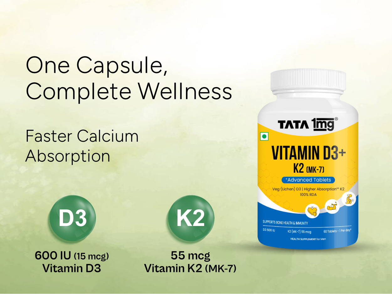 Vitamin D (D3) + K2 (MK 7) Advanced Tablet | 600 IU Vitamin D3 + 55 mcg ...